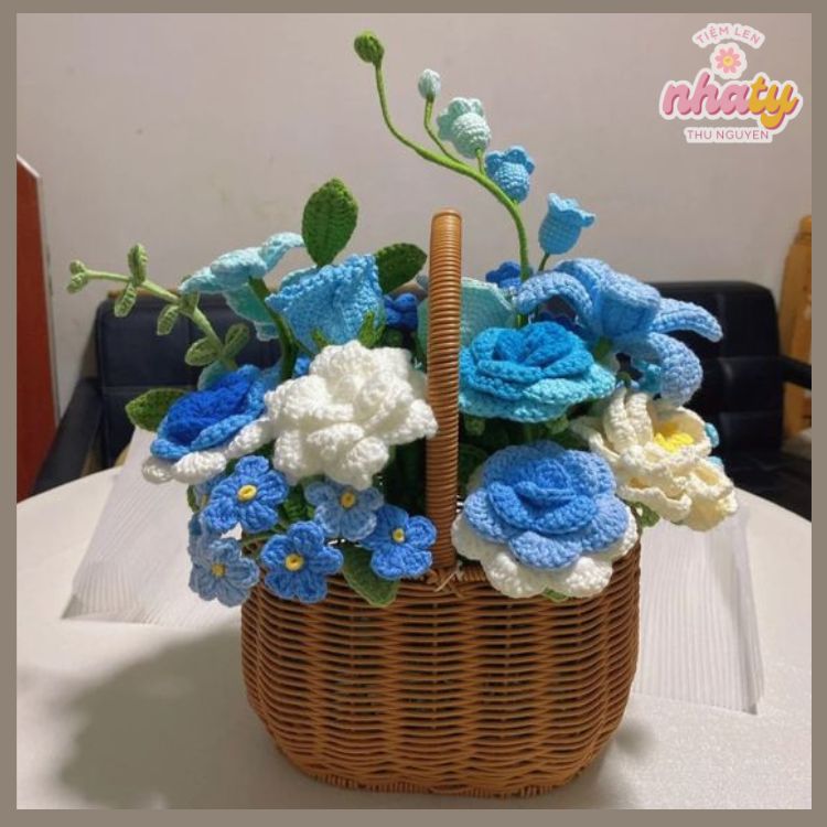 Giỏ hoa len || Giỏ Hoa Bằng Len Handmade