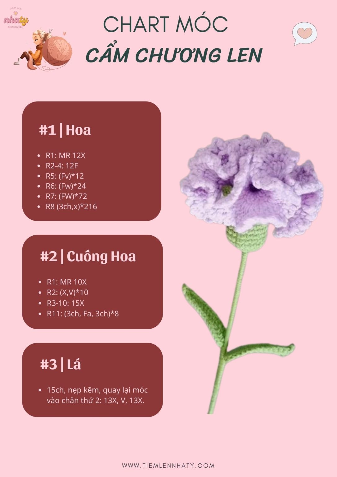 Cách Móc Len Hoa Cẩm Chướng Chi Tiết & Dễ Dàng